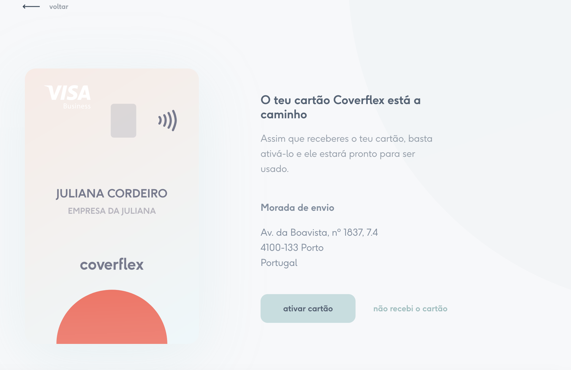 Envio do cartão Coverflex – Coverflex